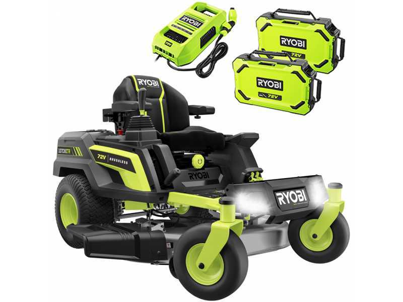 Ryobi ZTRX107 Battery Powered Zero Turn Riding On Mower 72V 20Ah 107cm cutting 2in1